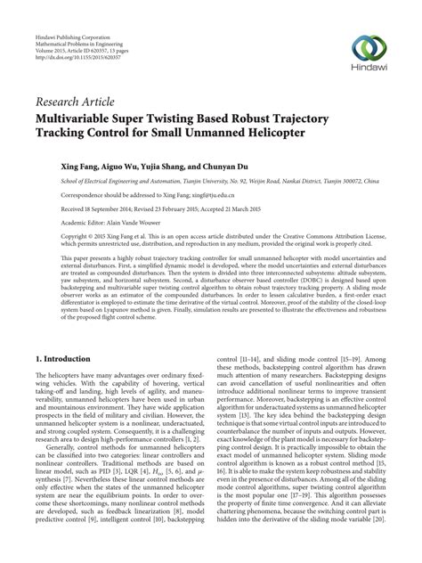 Pdf Multivariable Super Twisting Based Robust Trajectory Tracking