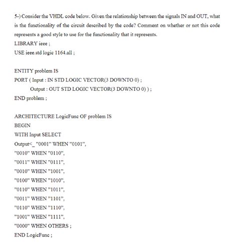 Solved Consider The VHDL Code Below Given The Chegg