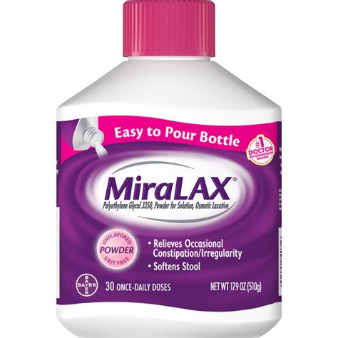 Miralax Laxative Osmotic Powder For Solution Polyethylene Glycol 3350 Unflavored Same Day