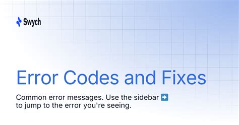 error codes and fixes swych