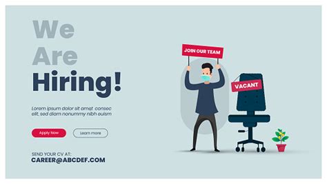 우리는 페이스 북에 대한 우리의 팀 발표 웹 페이지에 가입 사무실 의자에 빈 사인을 고용하고 있습니다 구인 중에 대한 스톡 벡터 아트 및 기타 이미지 Istock