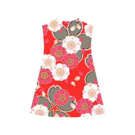 Red White Japanese Kimono Pattern Alcestis Slip Dress Model D05 Id