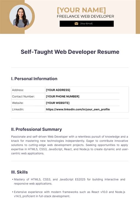 self taught web developer resume edit online and download example