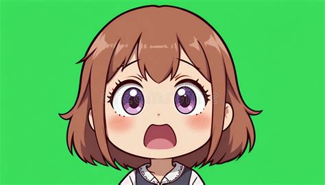 Surprised Anime Girl Illustration With Brown Hair And Purple Eyes On