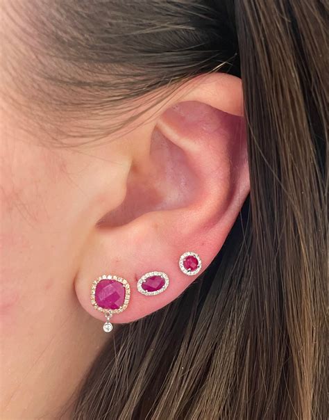 Mini Ruby Studs With Diamond Halo Meira T Boutique