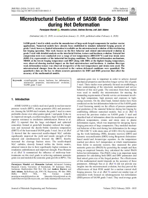 Pdf Microstructural Evolution Of Sa508 Grade 3 Steel During Hot Deformation