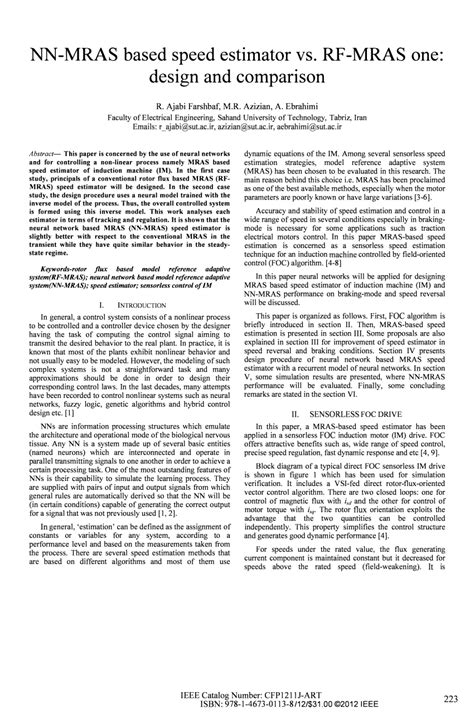 Pdf Nn Mras Based Speed Estimator Vs Rf Mras One Design And Comparison