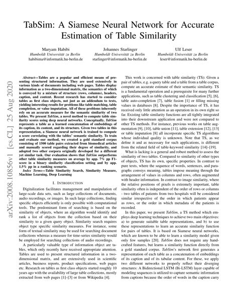 Pdf Tabsim A Siamese Neural Network For Accurate Estimation Of Table Similarity