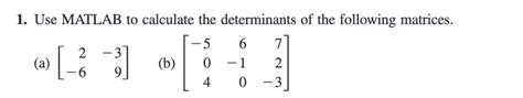 Solved 1 Use MATLAB To Calculate The Determinants Of The Chegg