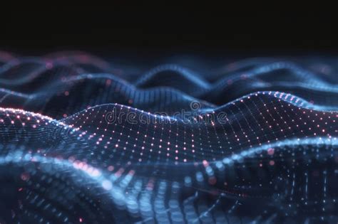 Dynamic Digital Landscape With Glowing Blue Waves And Red Light Particles Depicting Data Flow