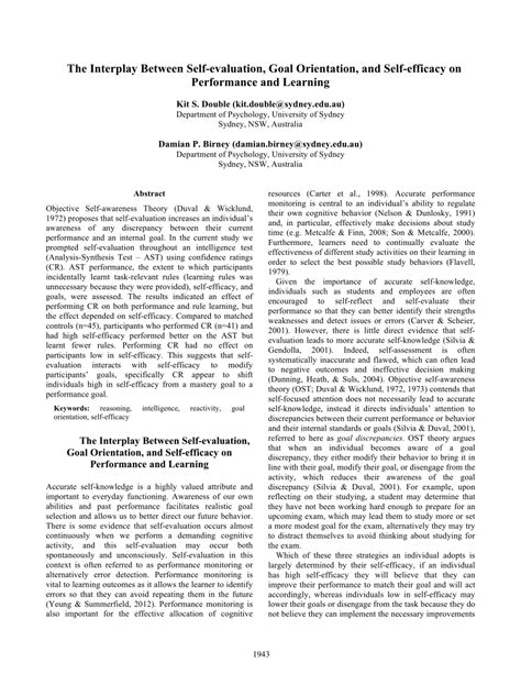 Pdf The Interplay Between Self Evaluation Goal Orientation And Self Efficacy On Performance