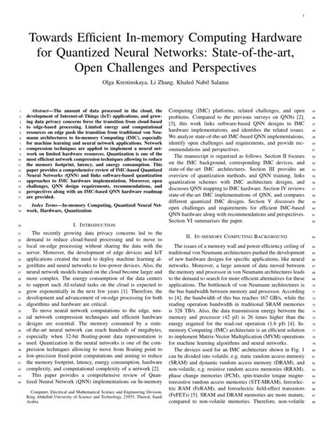 Pdf Towards Efficient In Memory Computing Hardware For Quantized Neural Networks State Of The