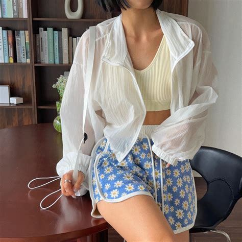 드로우어텐션 시스루 나일론 크롭 스트링 바람막이 Jp