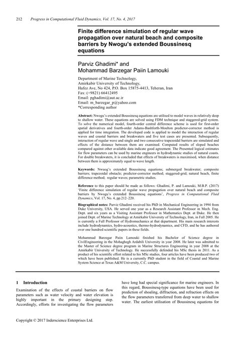 pdf finite difference simulation of regular wave propagation over