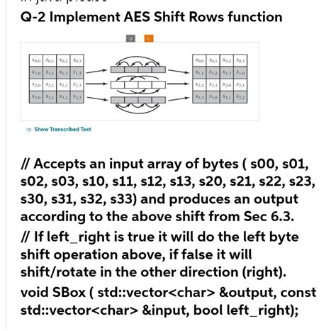 Solved Q 2 Implement Aes Shift Rows Function S Show