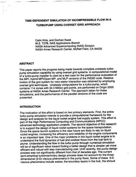 Pdf Time Dependent Simulation Of Incompressible Flow In A Turbopump Using Overset Grid Approach