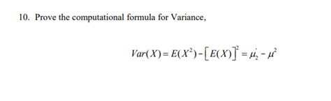 Solved 10 Prove The Computational Formula For Variance