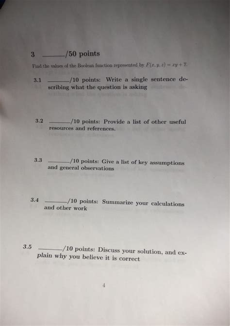 Solved 50 Points Find The Values Of The Boolean Function