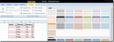 Design Your Tables In MS Excel 2007