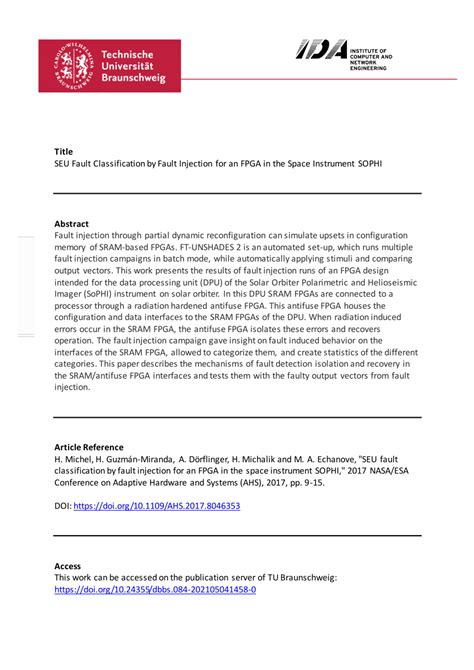 Pdf Seu Fault Classification By Fault Injection For An Fpga In The Space Instrument Sophi