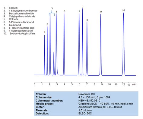 Hplc Method For Separation Of Hydrophobic Cationic And Anionic Surfactants On Newcrom Bh Column