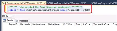 learn who modified configmgr task sequence deployment deleted sccm