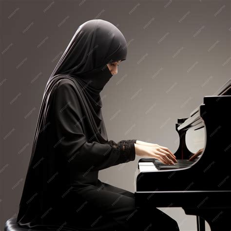 Premium Photo Beautiful Woman In Hijab Plays The Piano On An Isolated Background