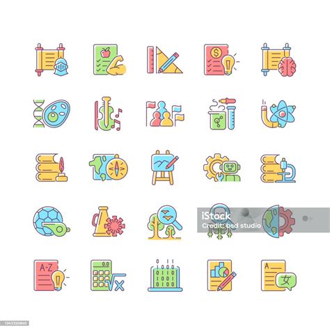 학교 과목 Rgb 색상 아이콘 세트 개념에 대한 스톡 벡터 아트 및 기타 이미지 개념 개체 그룹 공부 Istock