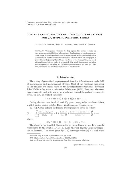 Pdf On The Computations Of Contiguous Relations For 2f1 Hypergeometric Series
