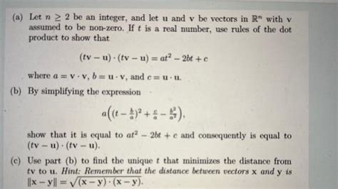 Solved A Let N≥2 Be An Integer And Let U And V Be Vectors