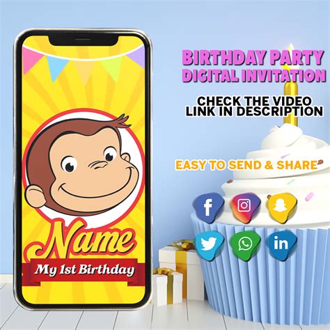 Curious George Invitation Digital Invitation Curios George Inspire