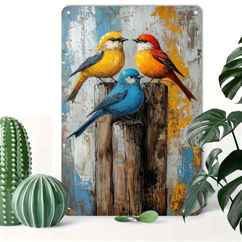 Temu｜カラフルな鳥のアルミニウム壁アート 家庭、バー、カフェの装飾用耐久性メタルサイン 8x12インチ Birds