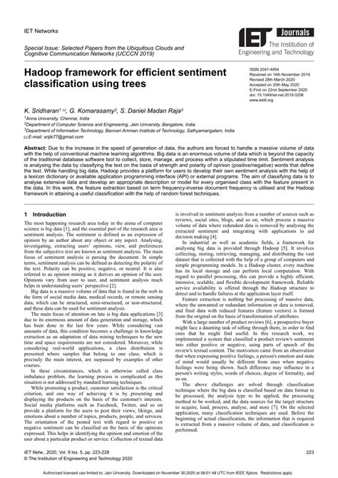 Pdf Hadoop Framework For Efficient Sentiment Classification Using Trees