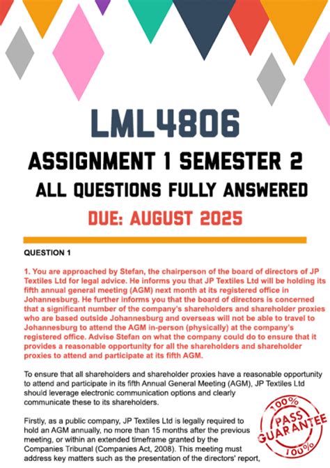 LML4806 ASSIGNMENT 1 SEMESTER 2 2025 FULLY ANSWERED DUE AUGUST 2025 StudyPass