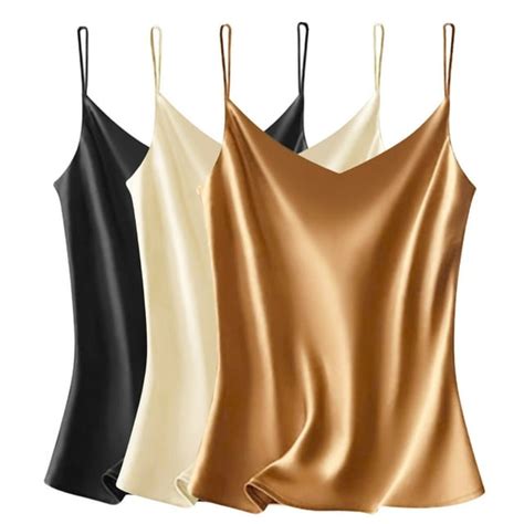 Vidussa Womens Pack Silk Satin Tank Tops V Neck Casual Cami Sleeveless