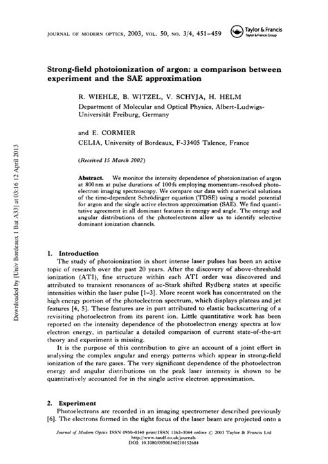 Pdf Strong Field Photoionization Of Argon A Comparison Between Experiment And The Sae
