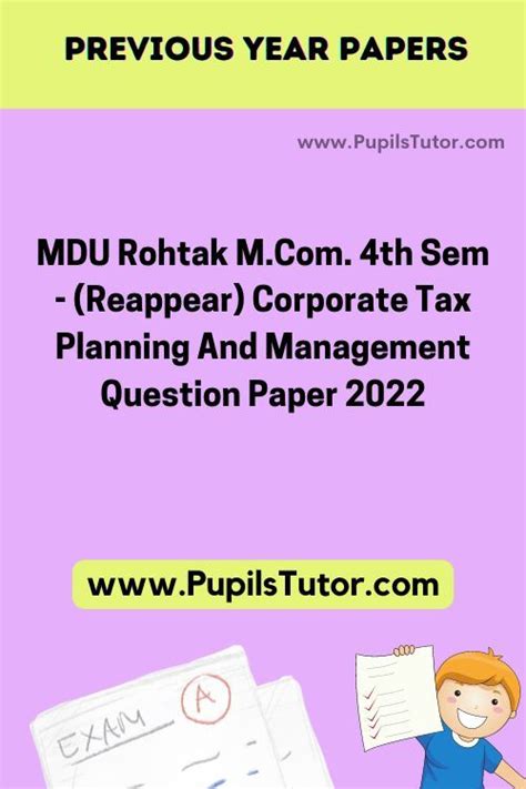 Mdu M Com 4th Sem Corporate Tax Planning And Management Question Paper 2024