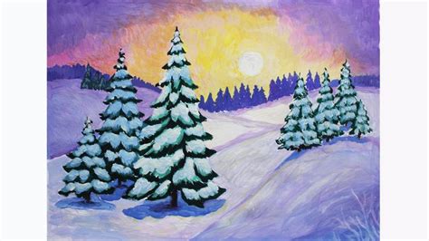 Уроки рисования Как нарисовать ЗИМУ гуашью How To Draw A Winter Scene