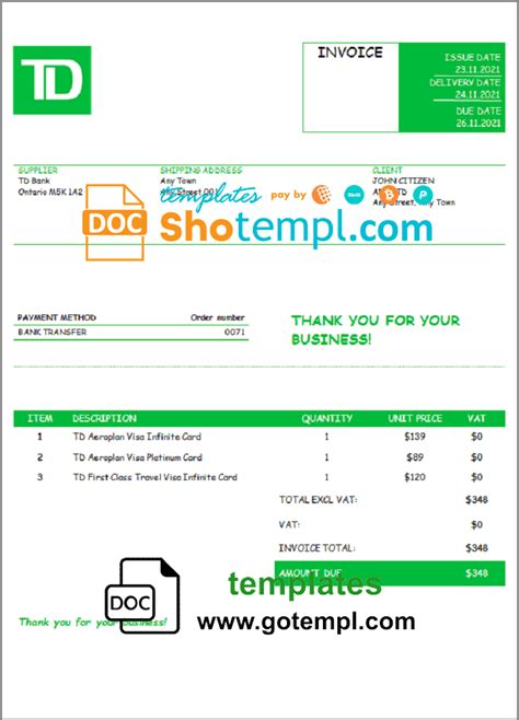 Usa Td Invoice Template In Word And Pdf Format Fully Editable