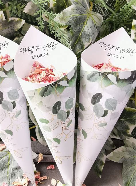 Personalized Greenery Confetti Cone Wedding Pack Of 10 Ideas Para