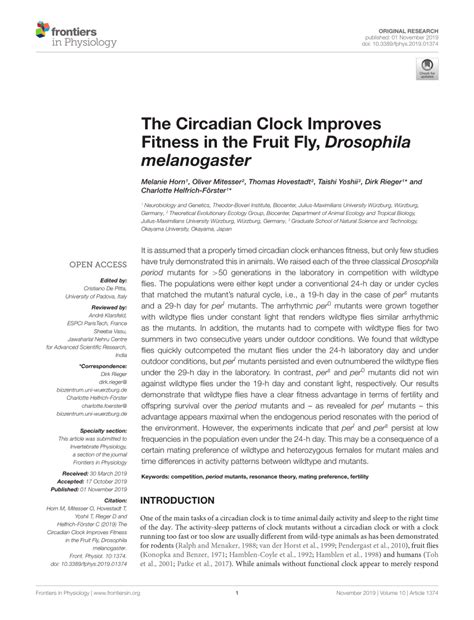 Pdf The Circadian Clock Improves Fitness In The Fruit Fly Drosophila