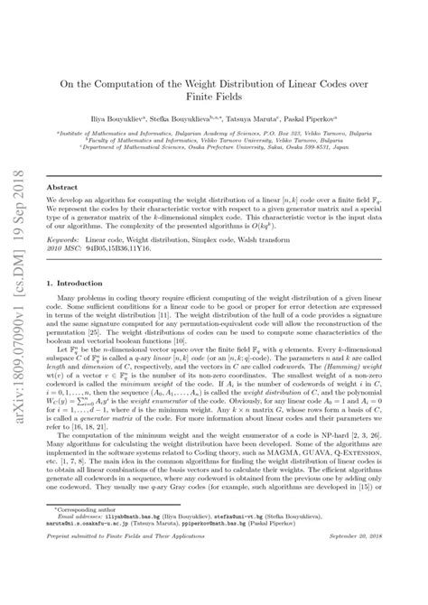 On The Computation Of The Weight Distribution Of Linear Codes Over Finite Fields Deepai