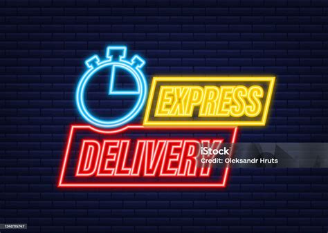 익스프레스 배송 서비스 네온 아이콘 스톱워치로 빠른 시간 배달 주문 벡터 스톡 일러스트레이션입니다 개념에 대한 스톡 벡터 아트