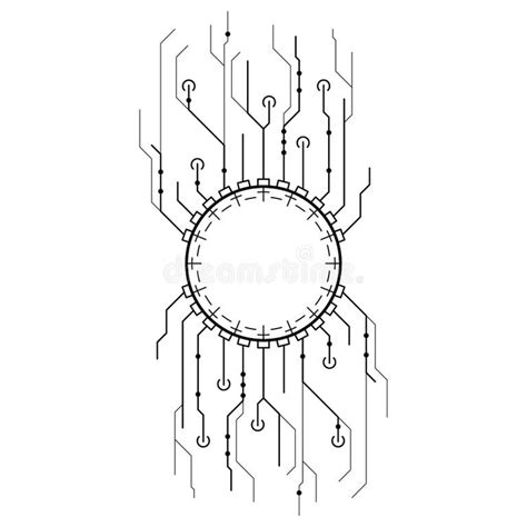 Abstract Black Simple Line Cpu Computer Technology Doodle Outline Vector Design Sketch