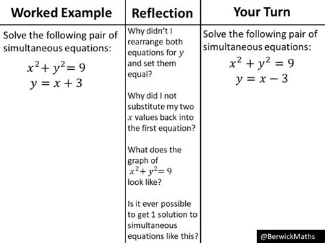 Quadratic Simultaneous Equations Example Problem Pairs Berwickmaths