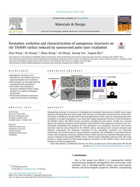 Pdf Formation Evolution And Characterization Of Nanoporous Structures On The Ti6al4v Surface