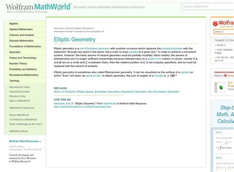 Wolfram Mathworld Elliptic Geometry Handout For 9th 10th Grade
