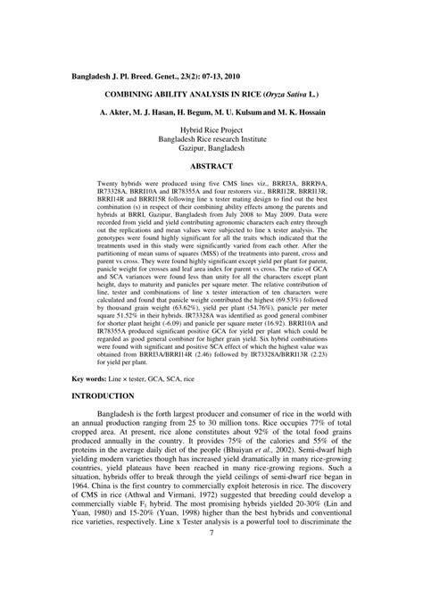 Pdf Combining Ability Analysis In Rice Oryza Sativa L