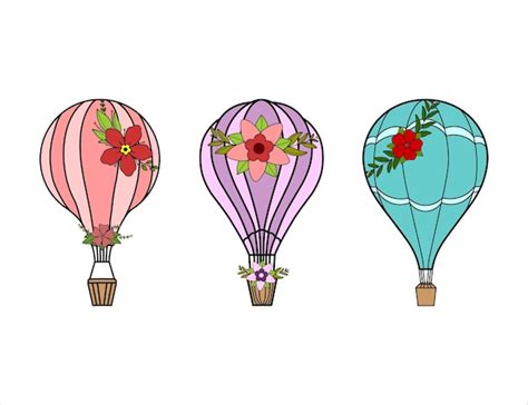 흰색 배경에 고립 된 꽃 벡터 일러스트와 함께 3 개의 공기 풍선 프리미엄 벡터