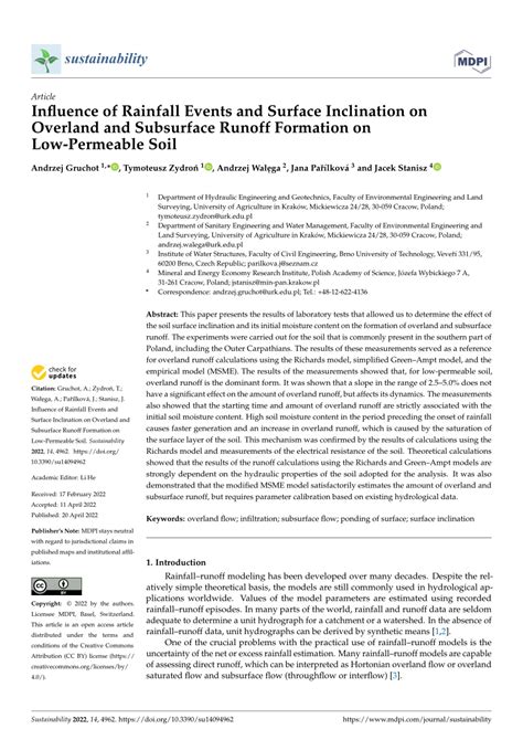 Pdf Influence Of Rainfall Events And Surface Inclination On Overland